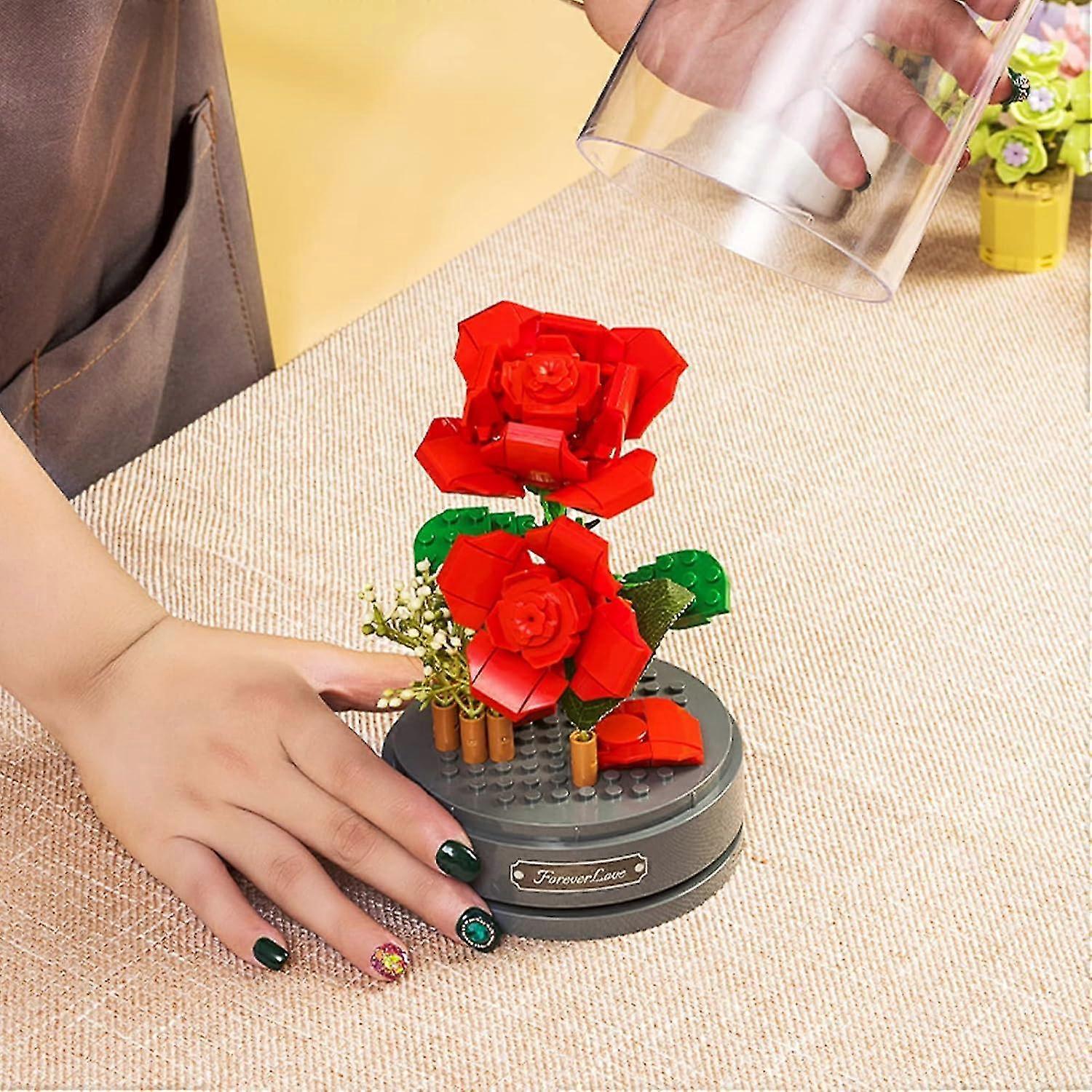 Building Blocks Flowers Bouquet Set With Music Box And Dust-proof Dome ...