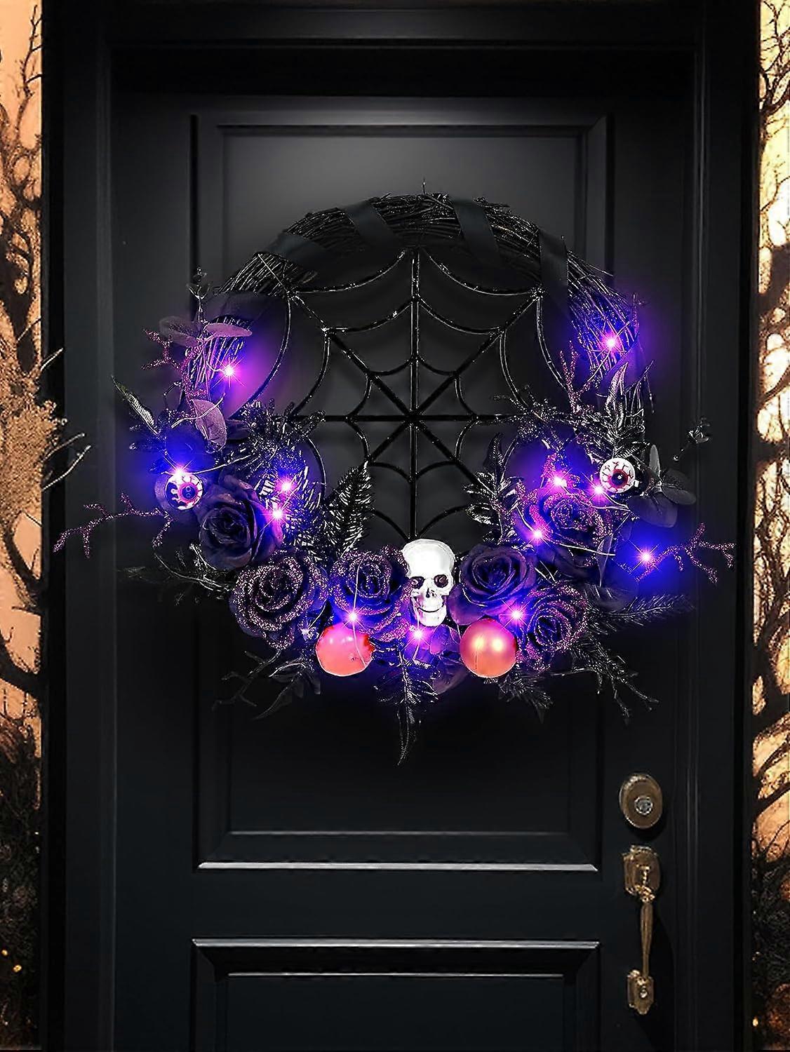 Light-up Black Halloween Wreath LED Lighted Scary Gothic Wreaths ...