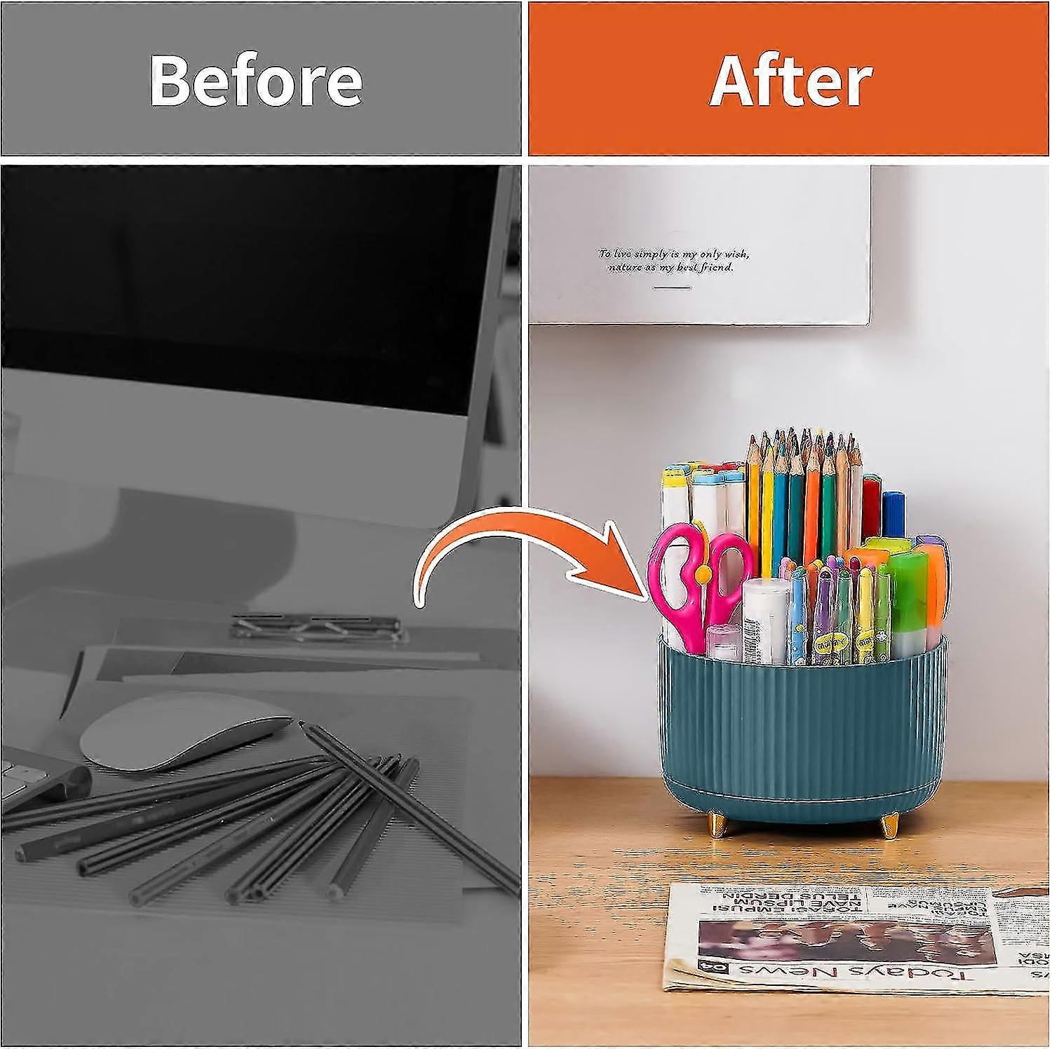 Desk Organizer, 360 Degree Rotating Desk Pen Holder, Desk Organizer And ...