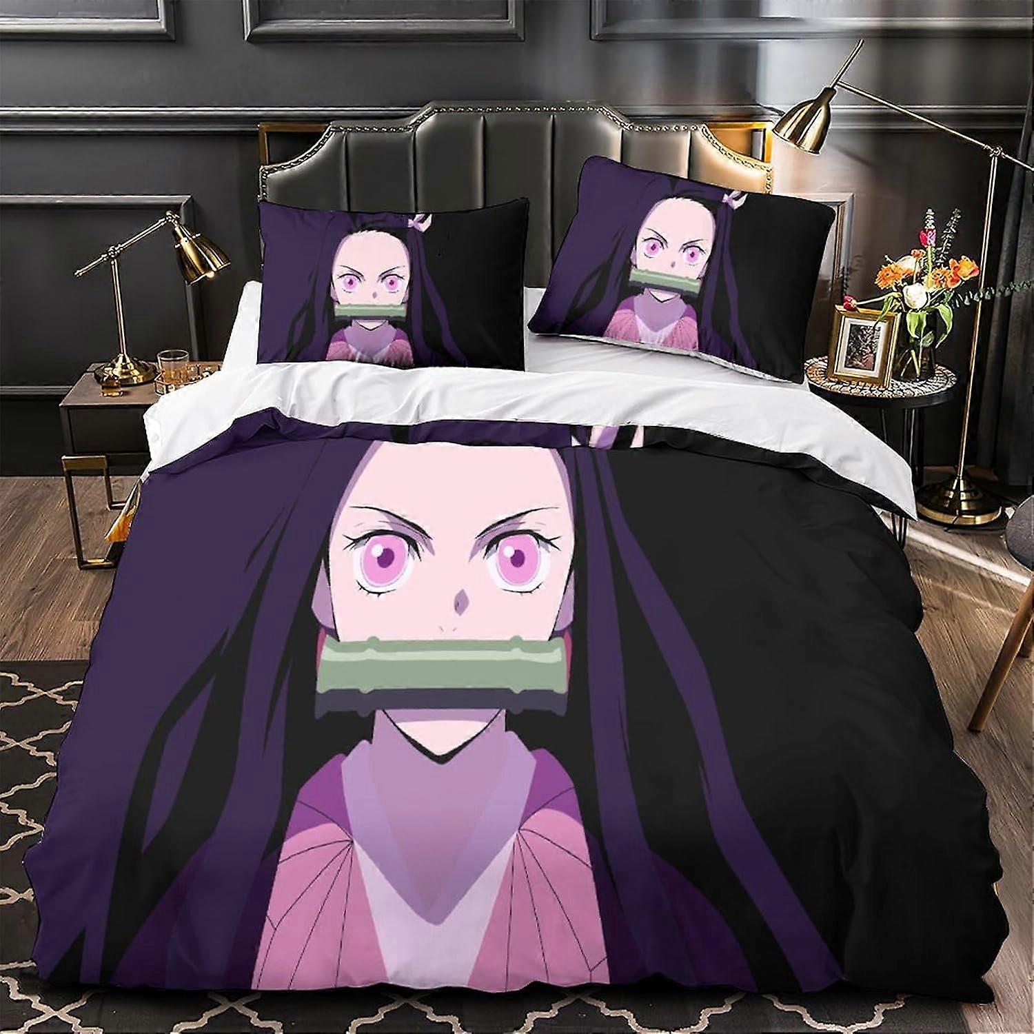 3Pcs Kamado Nezuko Bedding Set Boys and Girls Quilt Duvet Cover Set 3D ...