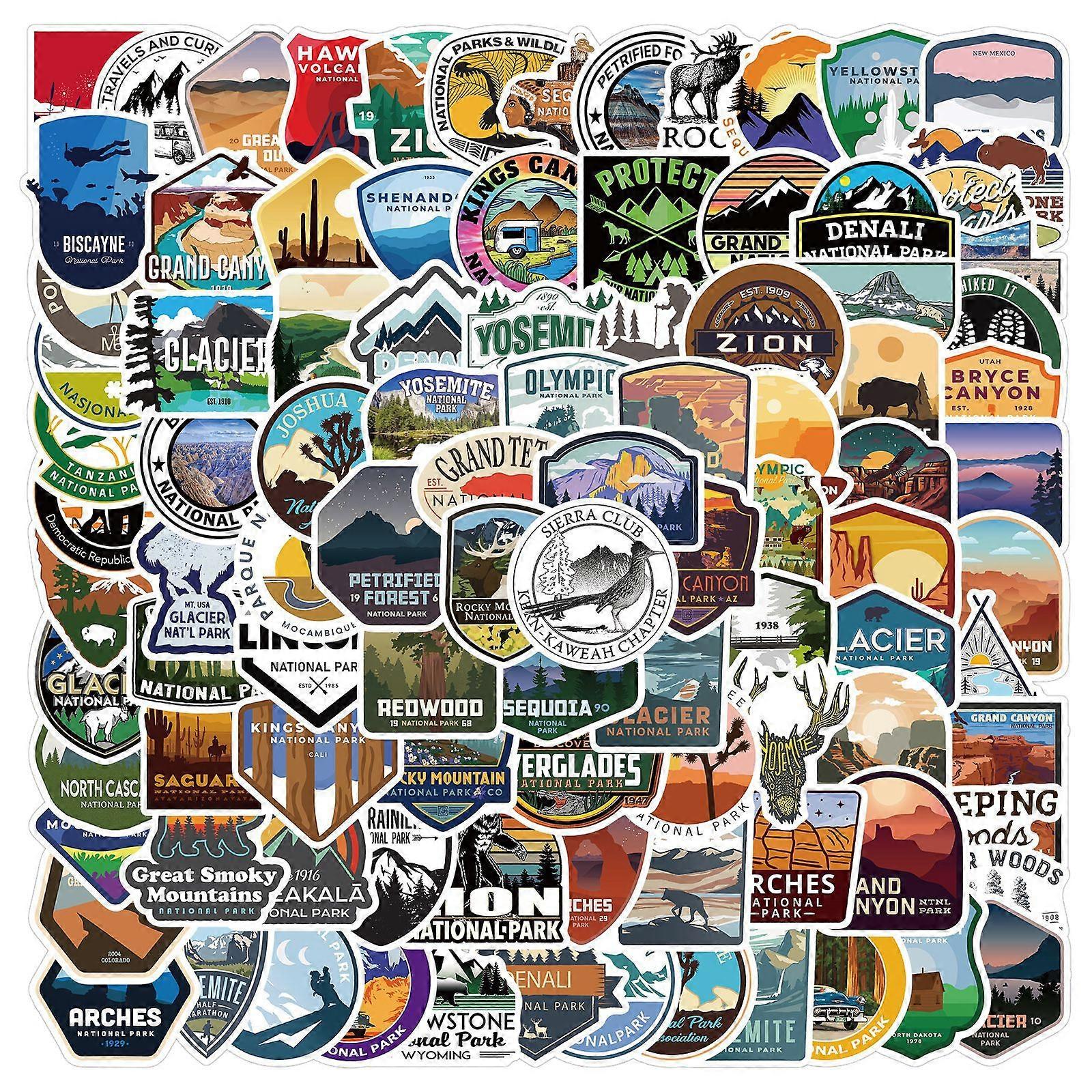 National Park Sticker Pack Set 100 pcs, Outdoor Nature Adventure Hiking ...
