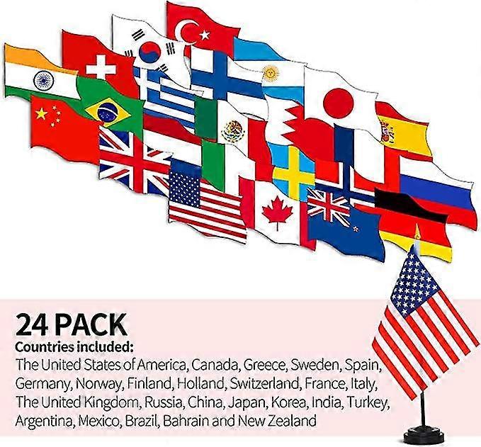 24 Countries Deluxe Desk Flags Set - 8 X 5 Inches Miniature American Us ...