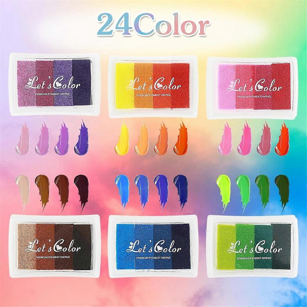 24 Colors Stamp Ink Pads 6Pcs Washable Craft Ink Pads Finger Print ...