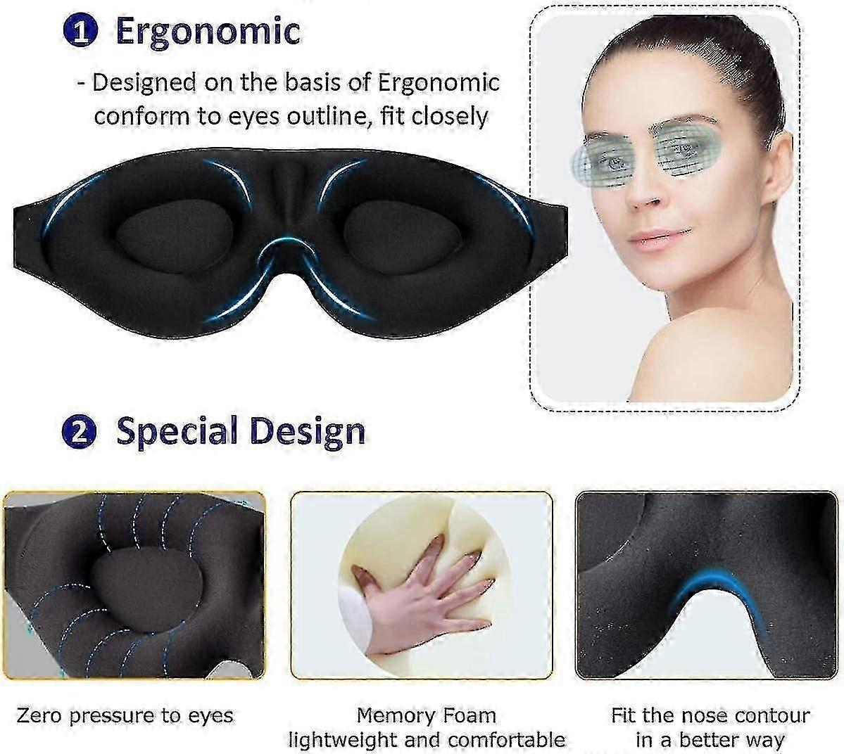 Sleep Eye Mask For Men Women, 3d Contoured Cup Sleeping Mask Blindfold ...