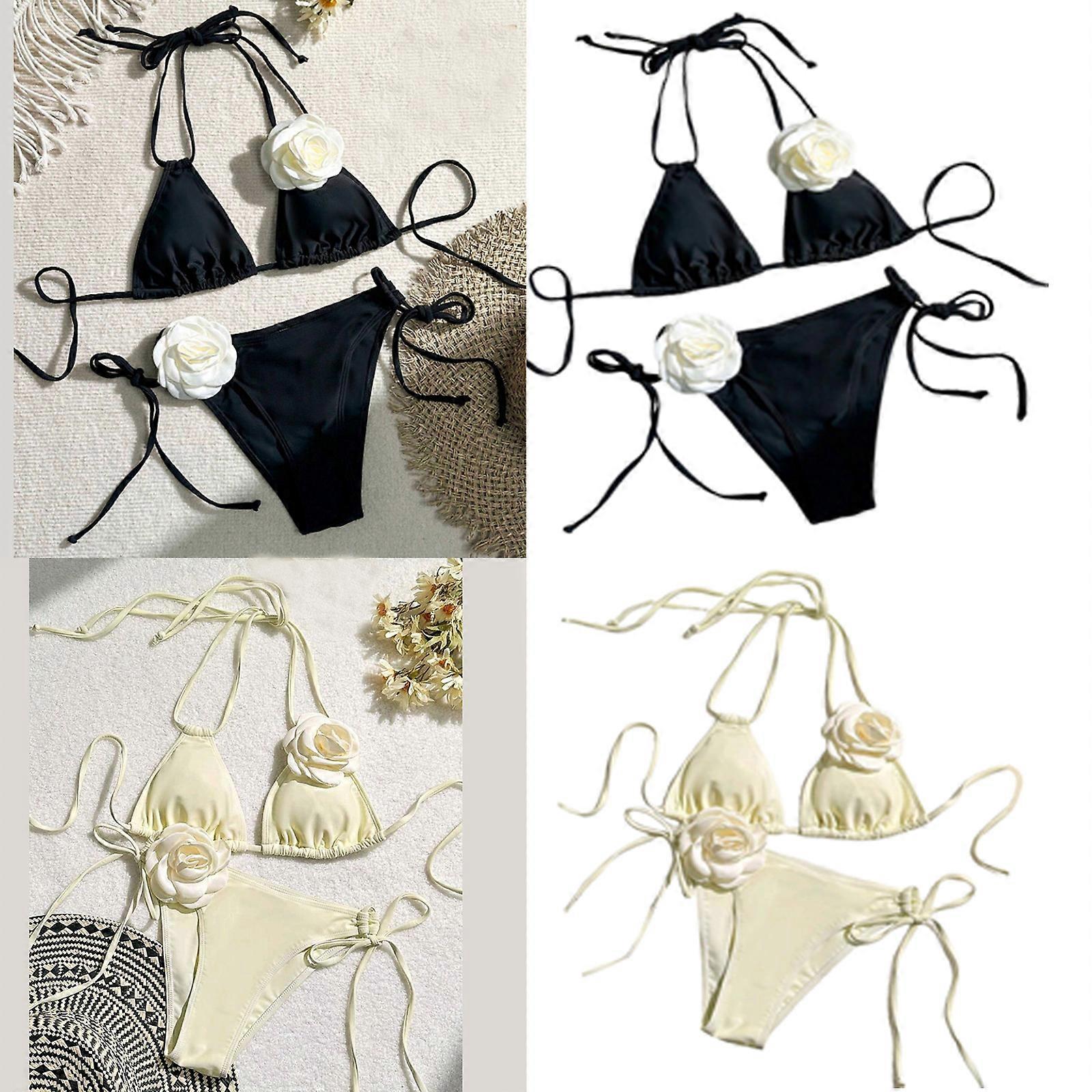 Women Triangle Bathing Suit Set Two Pieces Swimming Costume 3D Flower ...