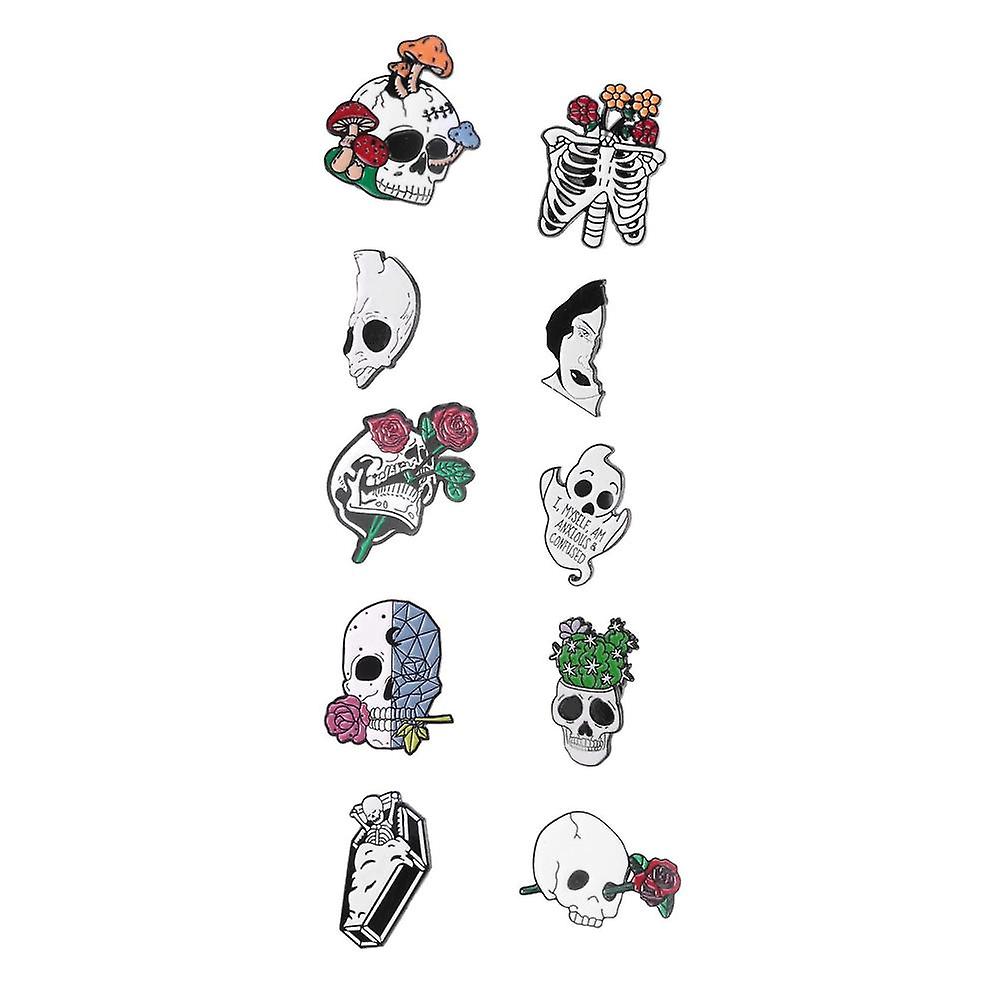 10 Piece Enamel Pin Set Horror Pin Cute Mushroom Pin Skull Ghost Skull ...
