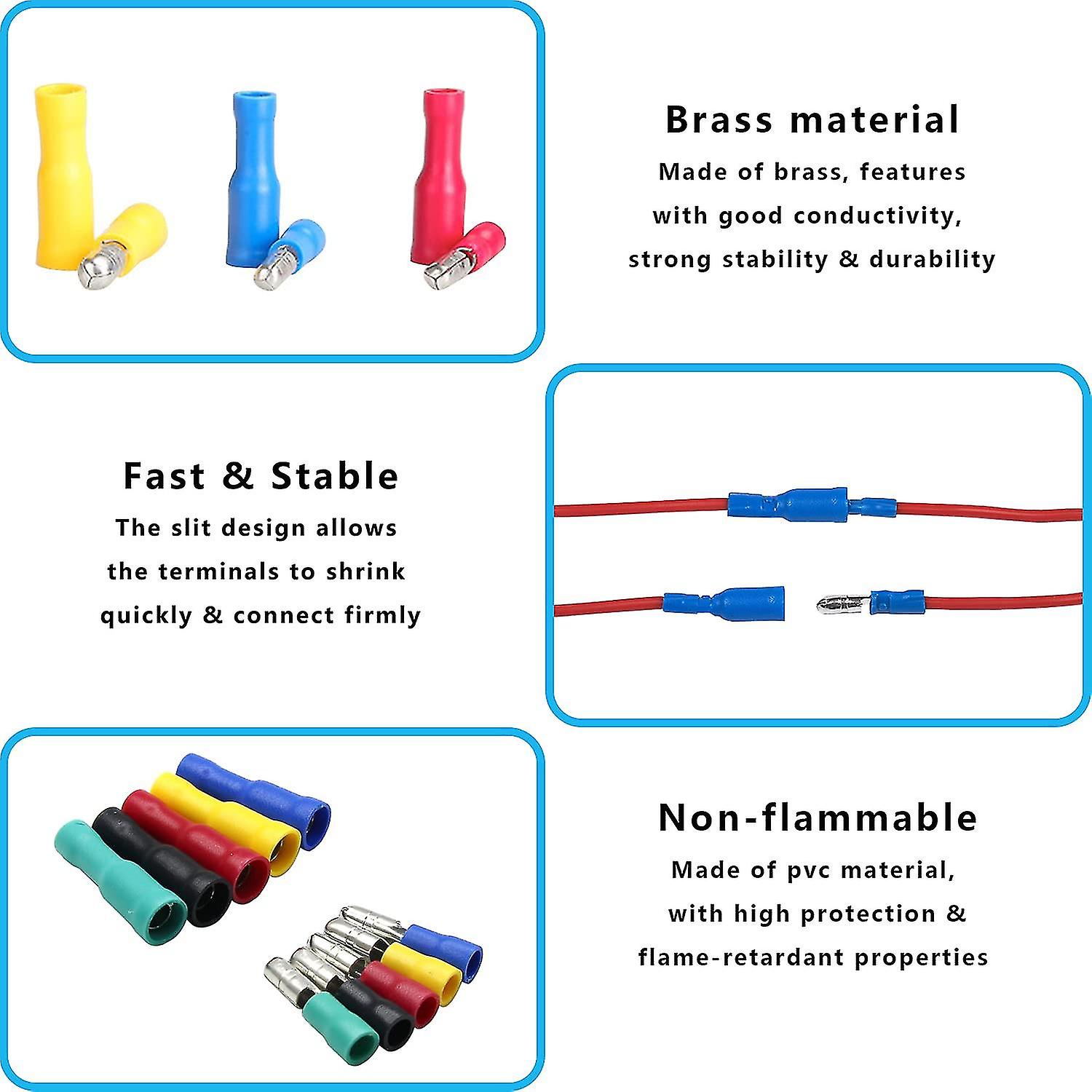 Electrical Connectors, 50 Sets Insulated Male And Female Bullet Butt ...