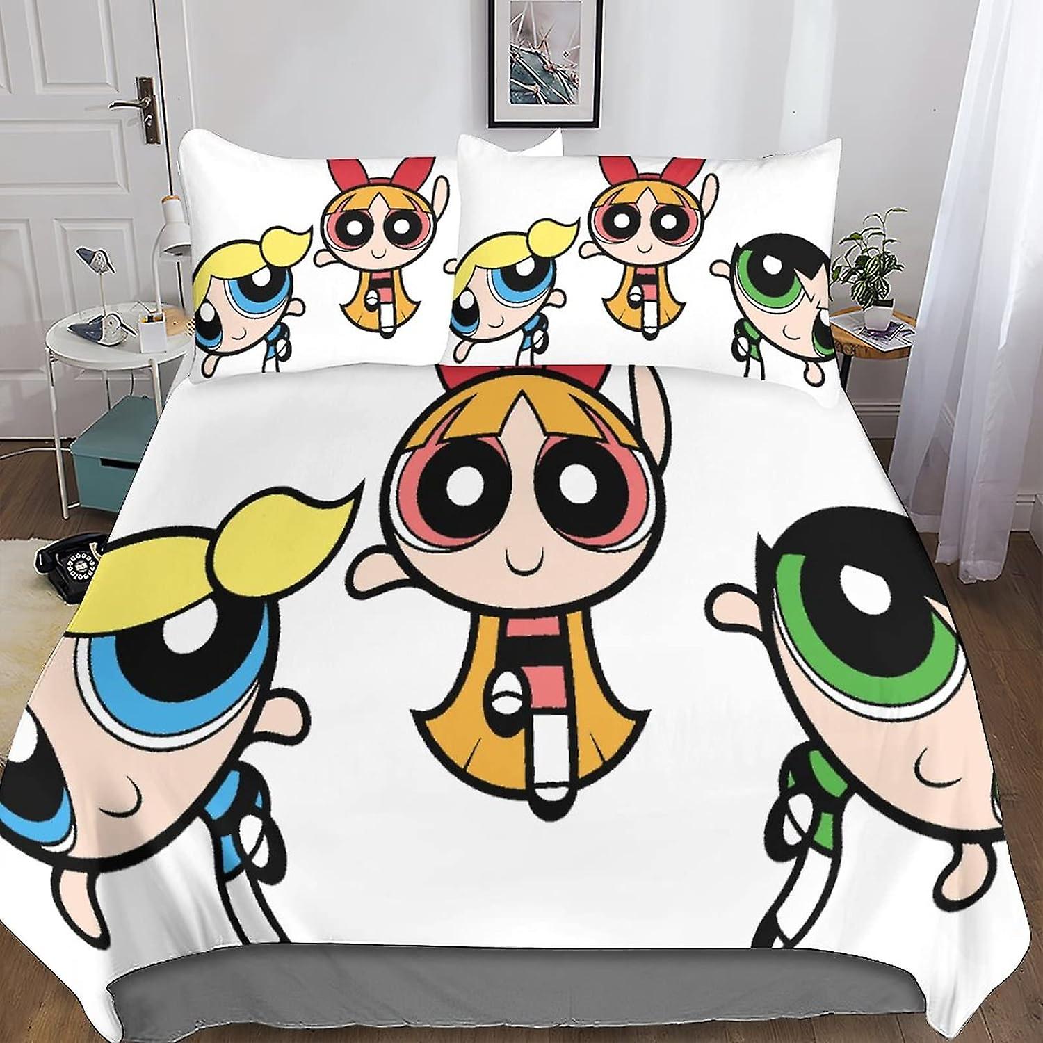 EKENOZ The Powerpuff Girls Duvet Cover Bedding Set,3D Cartoon Duvet ...