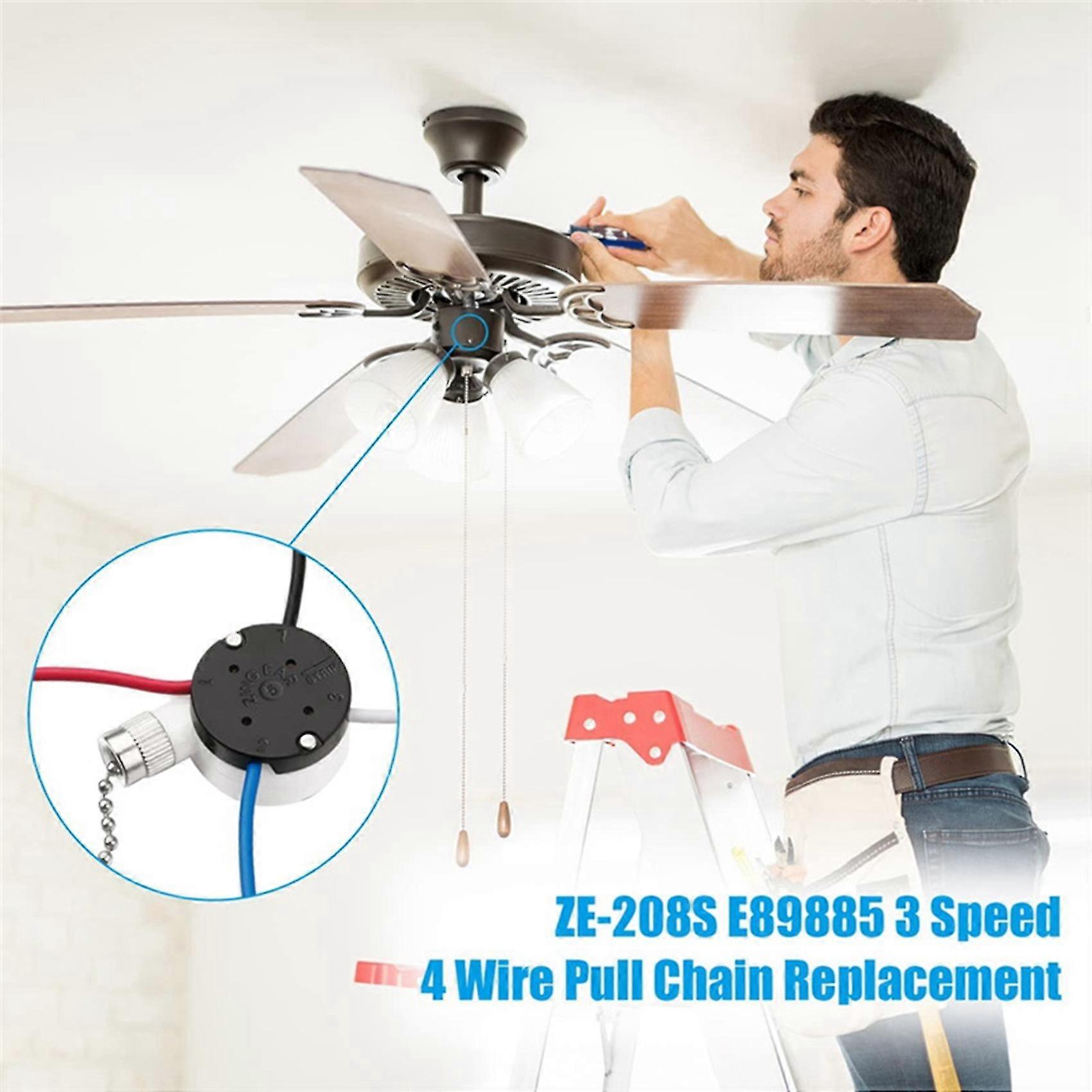 3 Pcs Ze-208s E89885 3 Speed 4 Wire Pull Chain Switch Ceiling Fan Light ...