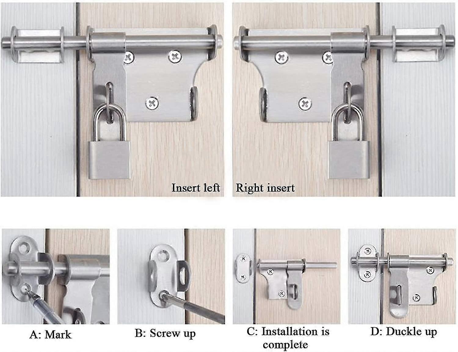 Slide Bolt Lock Garden Gate Lock Stainless Steel Sliding Door Latch ...