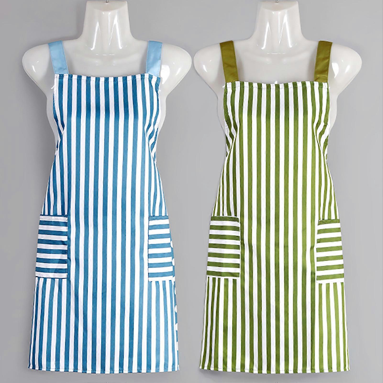 Double Pockets Kitchen Apron Back Strap Oilproof Polyester Cotton Dot ...