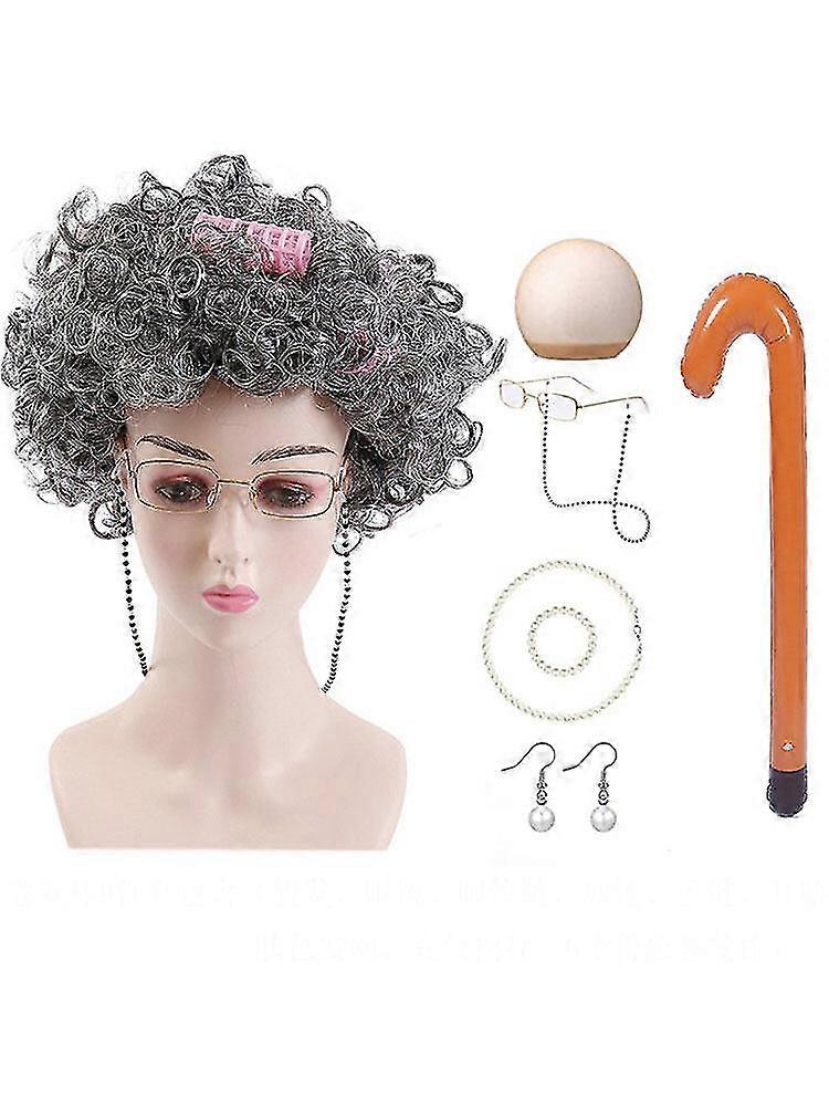 8 Pieces Granny Costume Set For Girls, Old Lady Cosplay Accessories ...