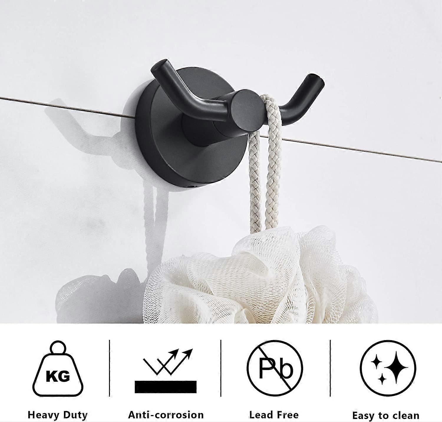 Set of 2 Black Bathroom Towel Hooks - Modern Black Double Robe HooksMatte Black | Fruugo UK