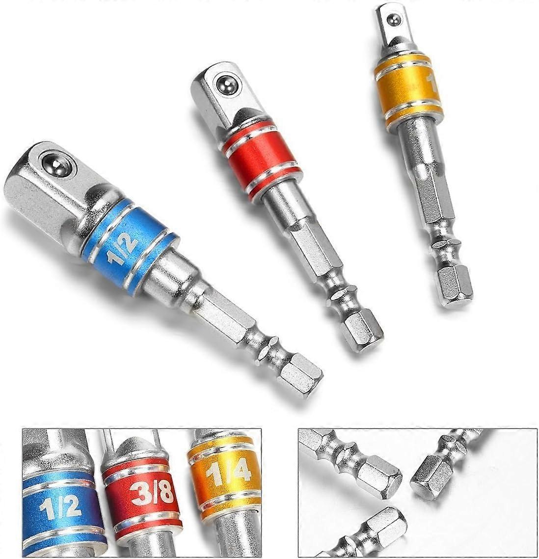 3Pcs Hex Drill Bits Adapter 1/2 "3/8" 1/4 "Adapter Steel Socket Socket ...