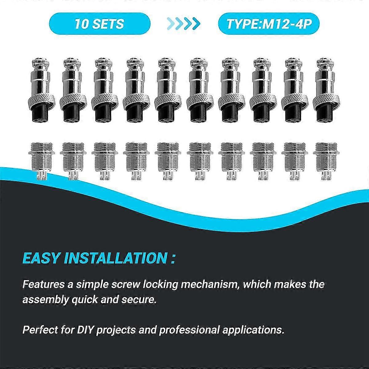 10set M12 4 Pin 12mm Aviation Connector Male + Female Circular Air ...