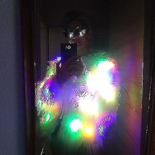 Led Fur Coat For Women Rainbow Sparkly Light Up Jacket White Furry Rave ...