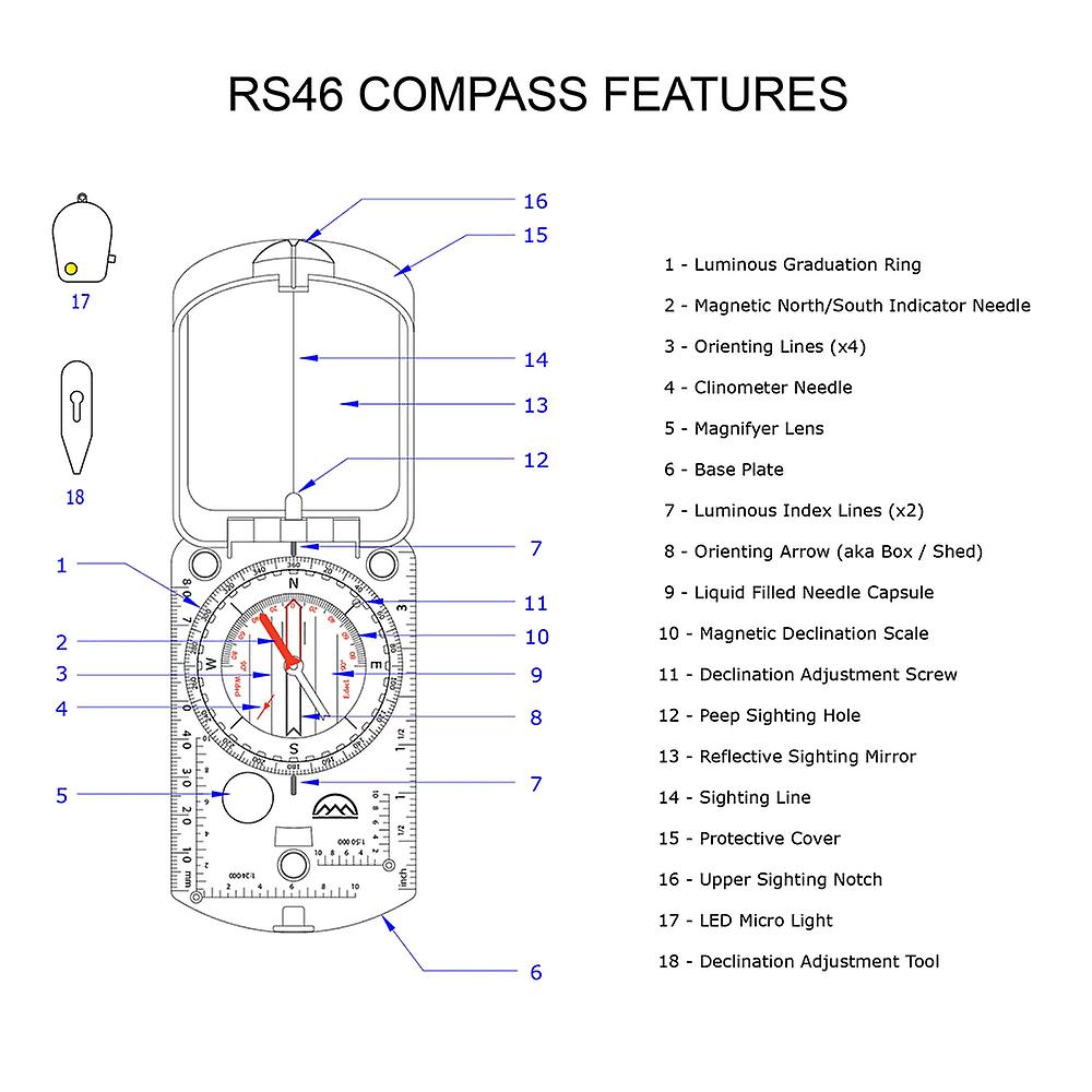 Mirrored Sighting Compass - With Adjustable Declination & Map LED ...