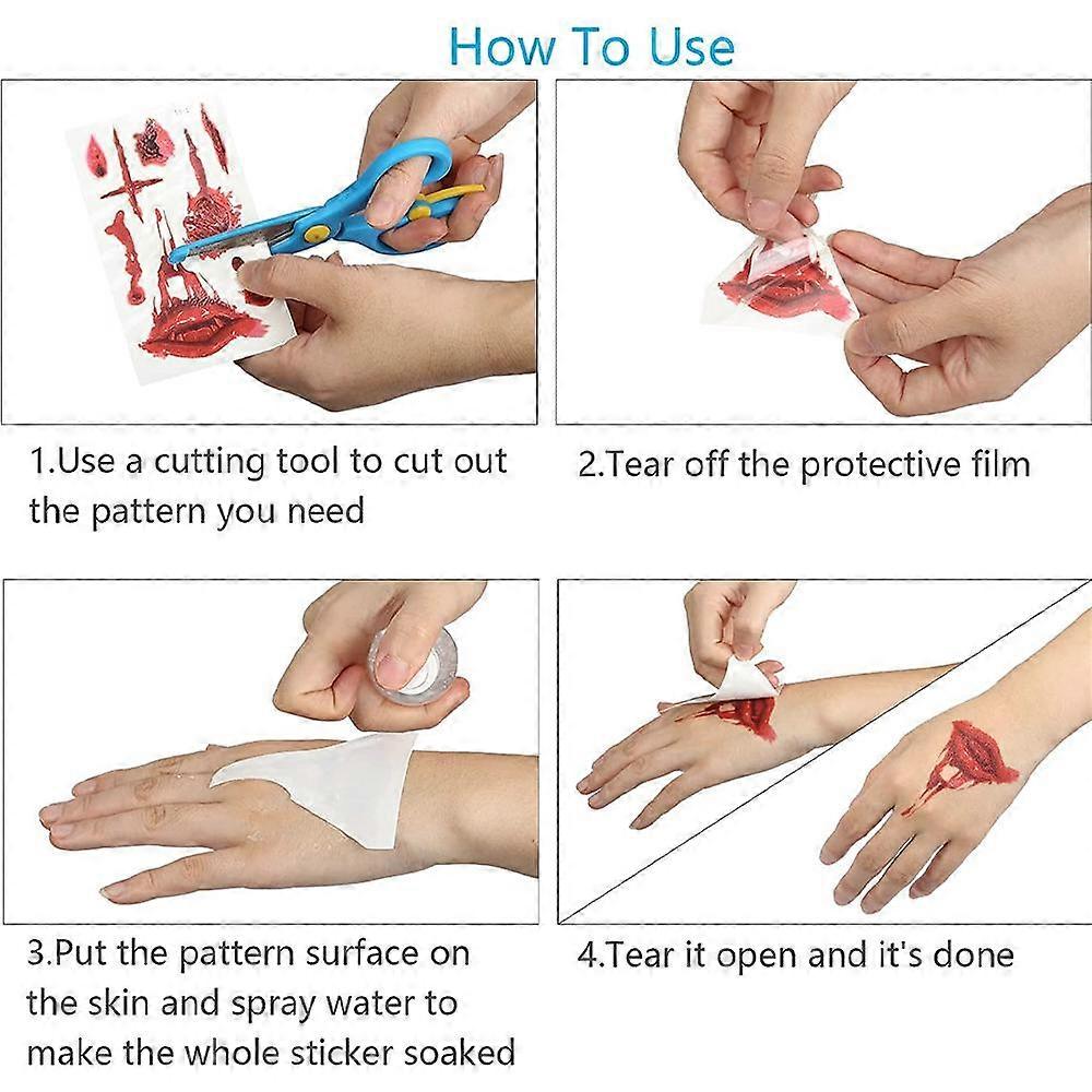 Fake Bloody Wound,Waterproof Temporary Tattoos Sticker for Halloween ...
