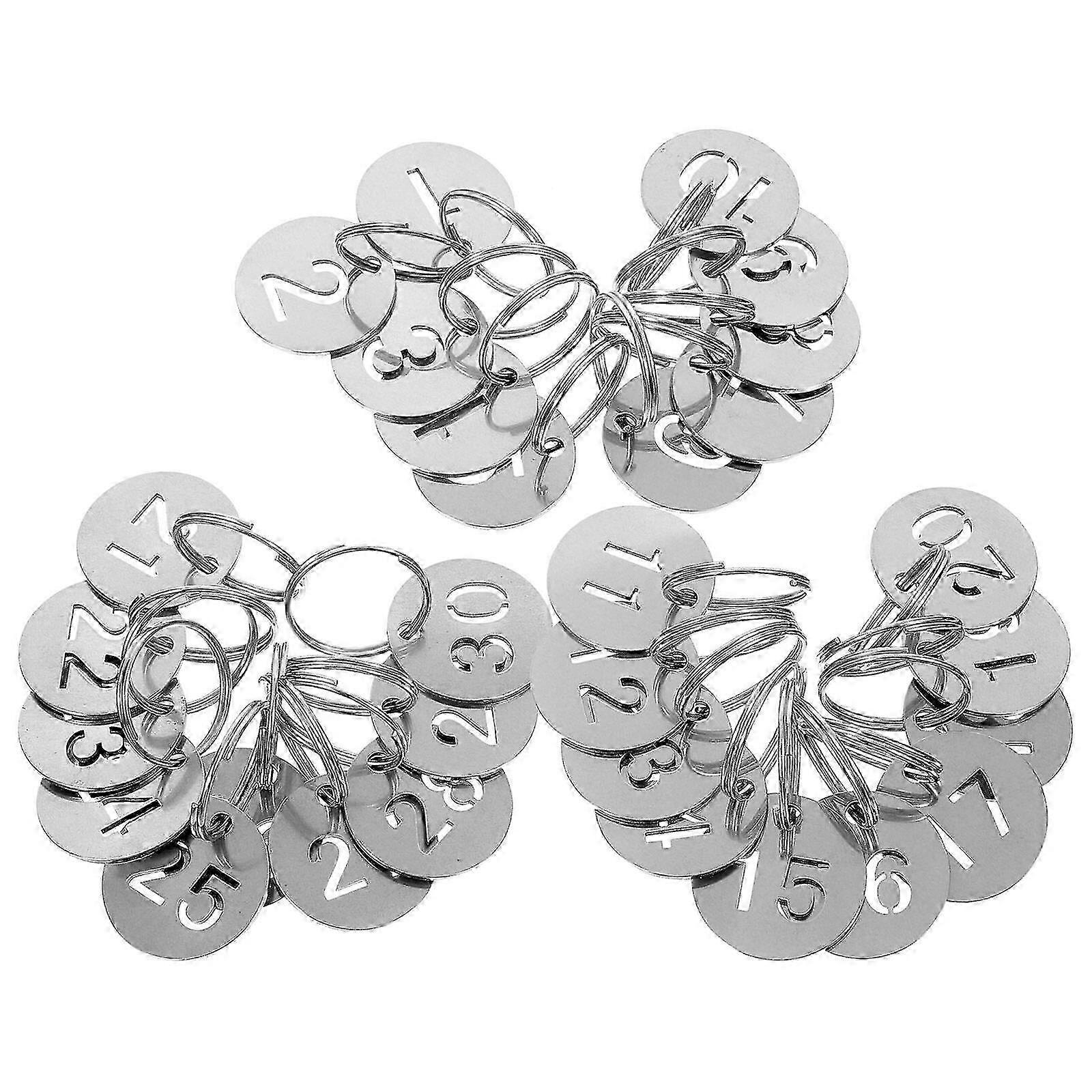 30Pcs Number ID Tags Key Chain Stainless Steel Numbered 1-30 Tags Round ...