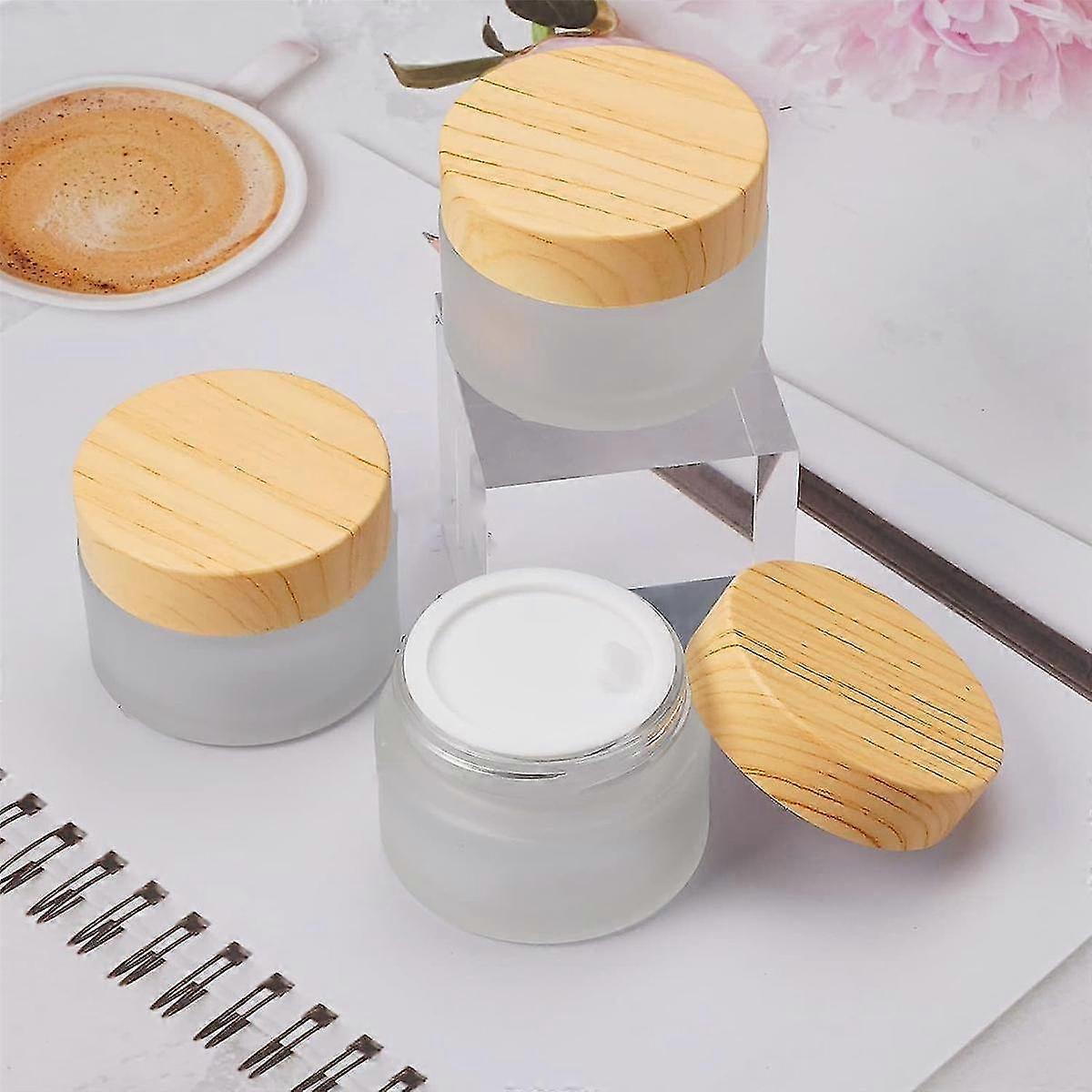 Pack of 6 30 Ml Glass Jars with Wooden Lid, Matt Clear Glass Jars, High ...