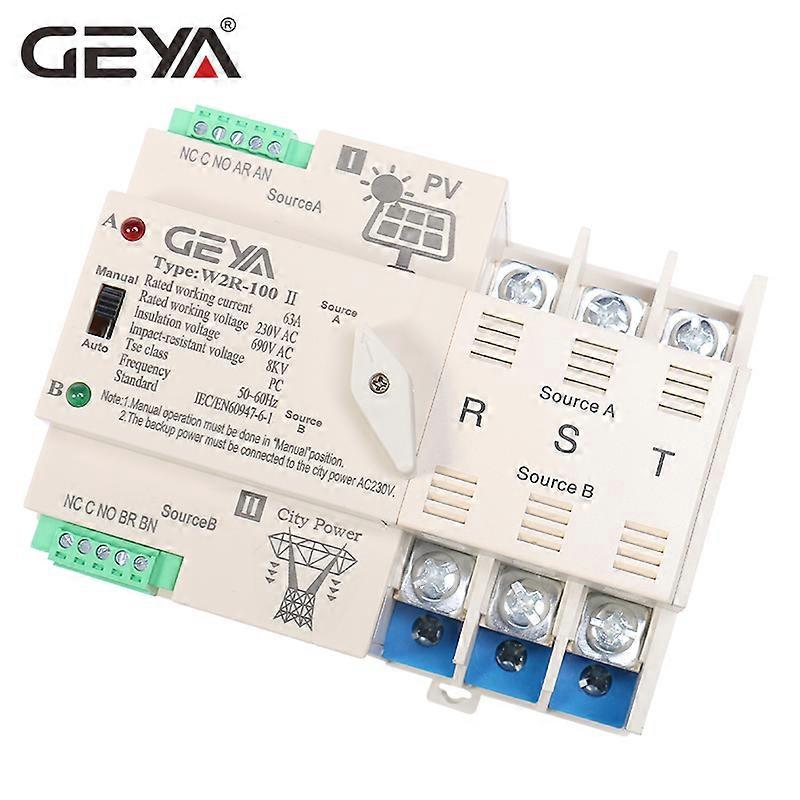 GEYA on-Grid Solar Power Automatic Transfer Switch Din Rail 2P 3P 4P 63A 100A AC220V ATS PV ...