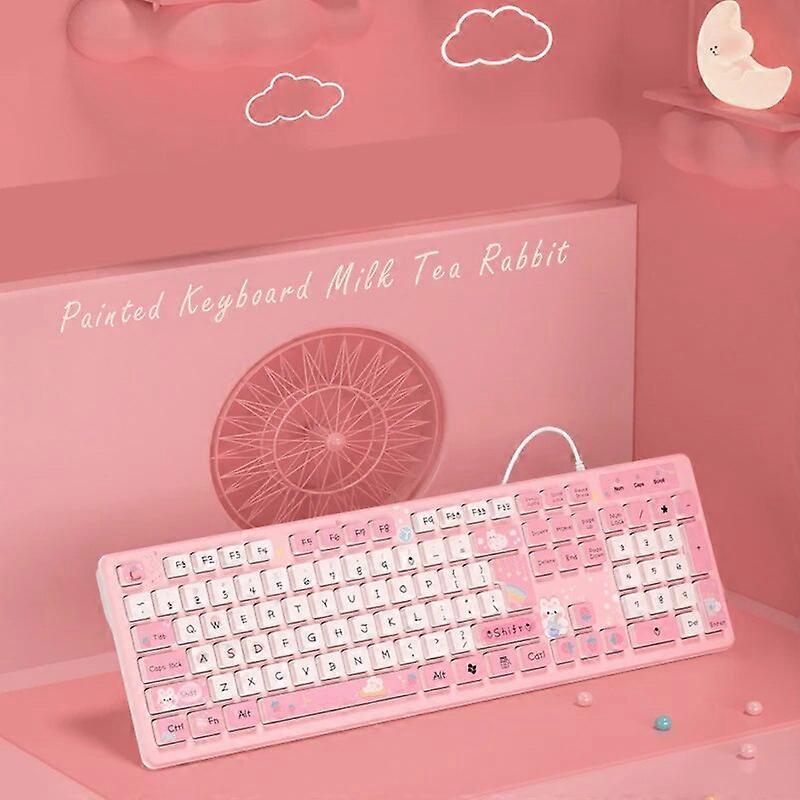 Kawaii wired keyboard milk tea rabbit cute pink cute chocolate wired ...