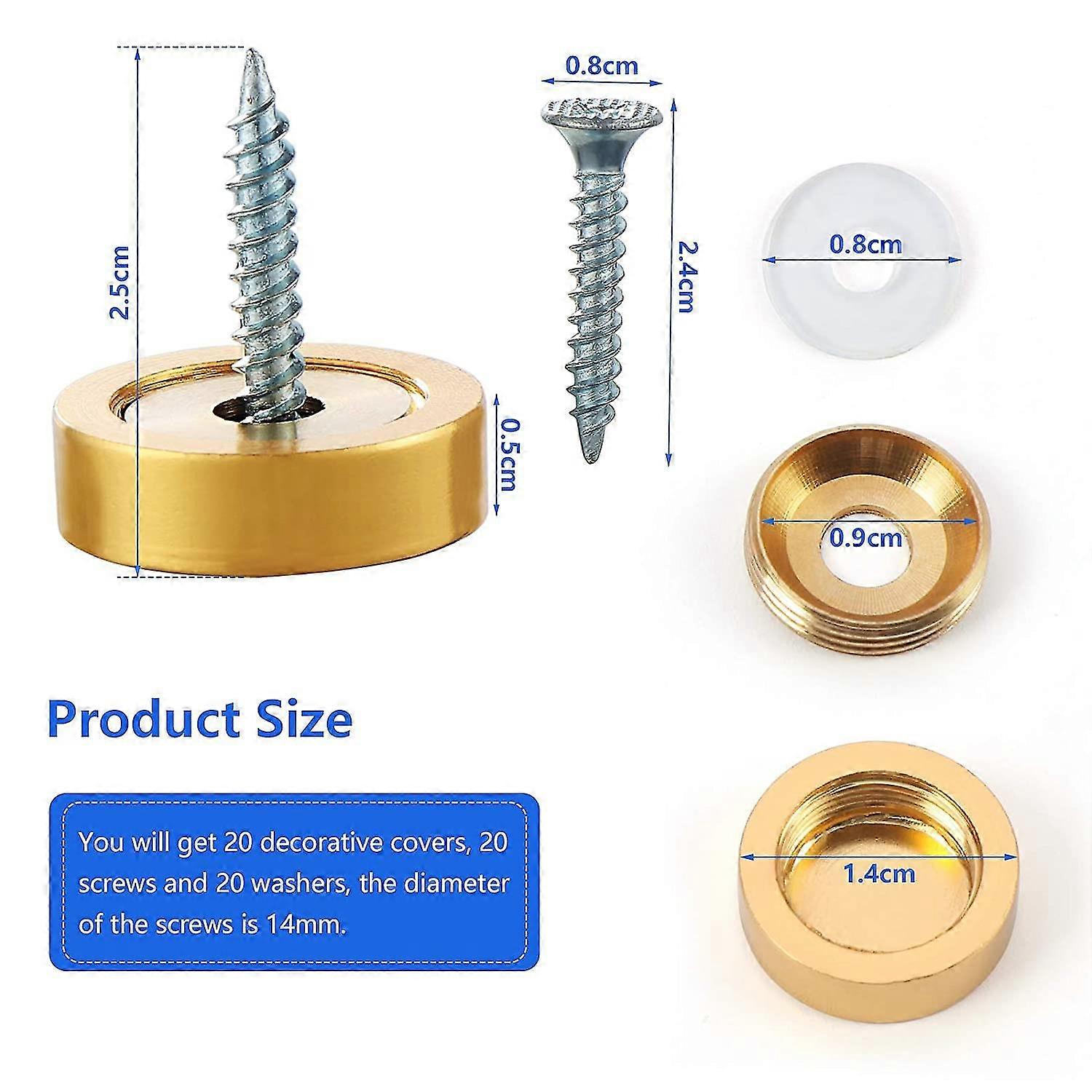 20 Pack 14mm Mirror Screws, Brushed Stainless Steel Screw Caps With ...