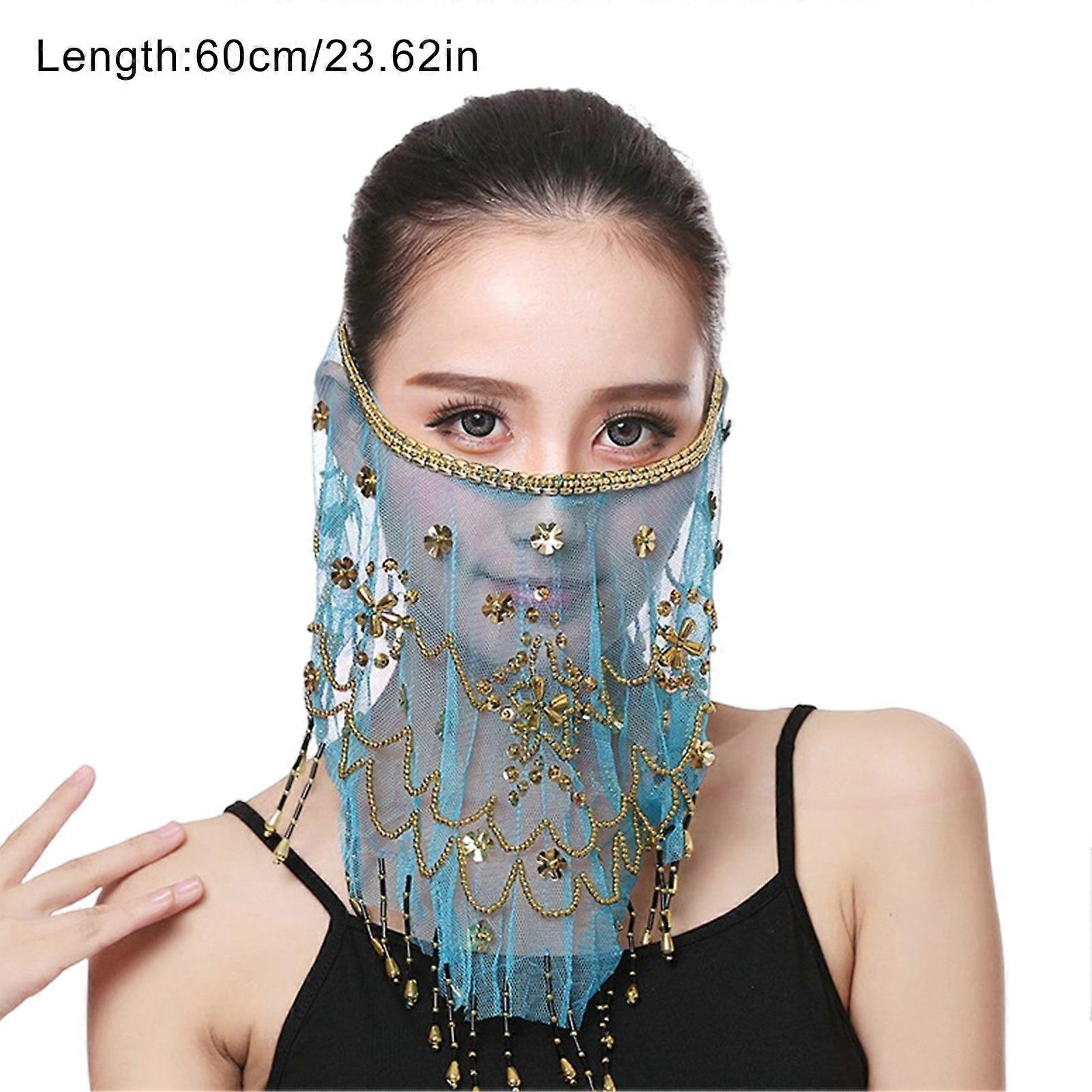 Performance Veil Flower Sequins Beads Decor See-through Lace Belly ...