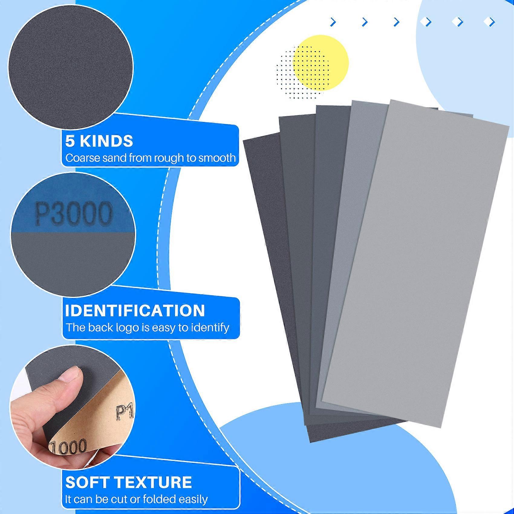 20Pcs Wet Dry Sandpaper, High Grit 1000/2000/3000/5000/7000 Sandpaper ...