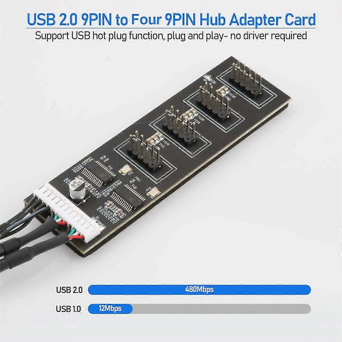 9Pin USB Header Splitter with SATA Power Cable, Internal USB Hub ...