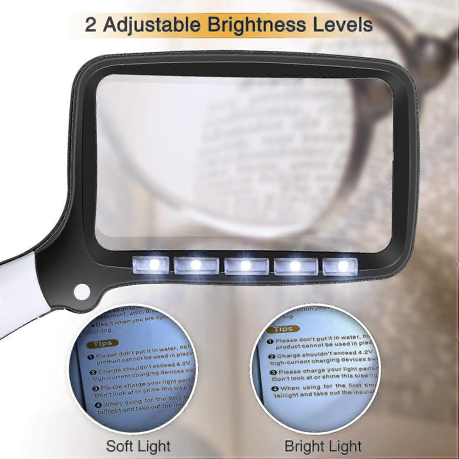 LED Reading Magnifier, 2x Magnification, 5 Lumens, 2 Intensity Settings ...
