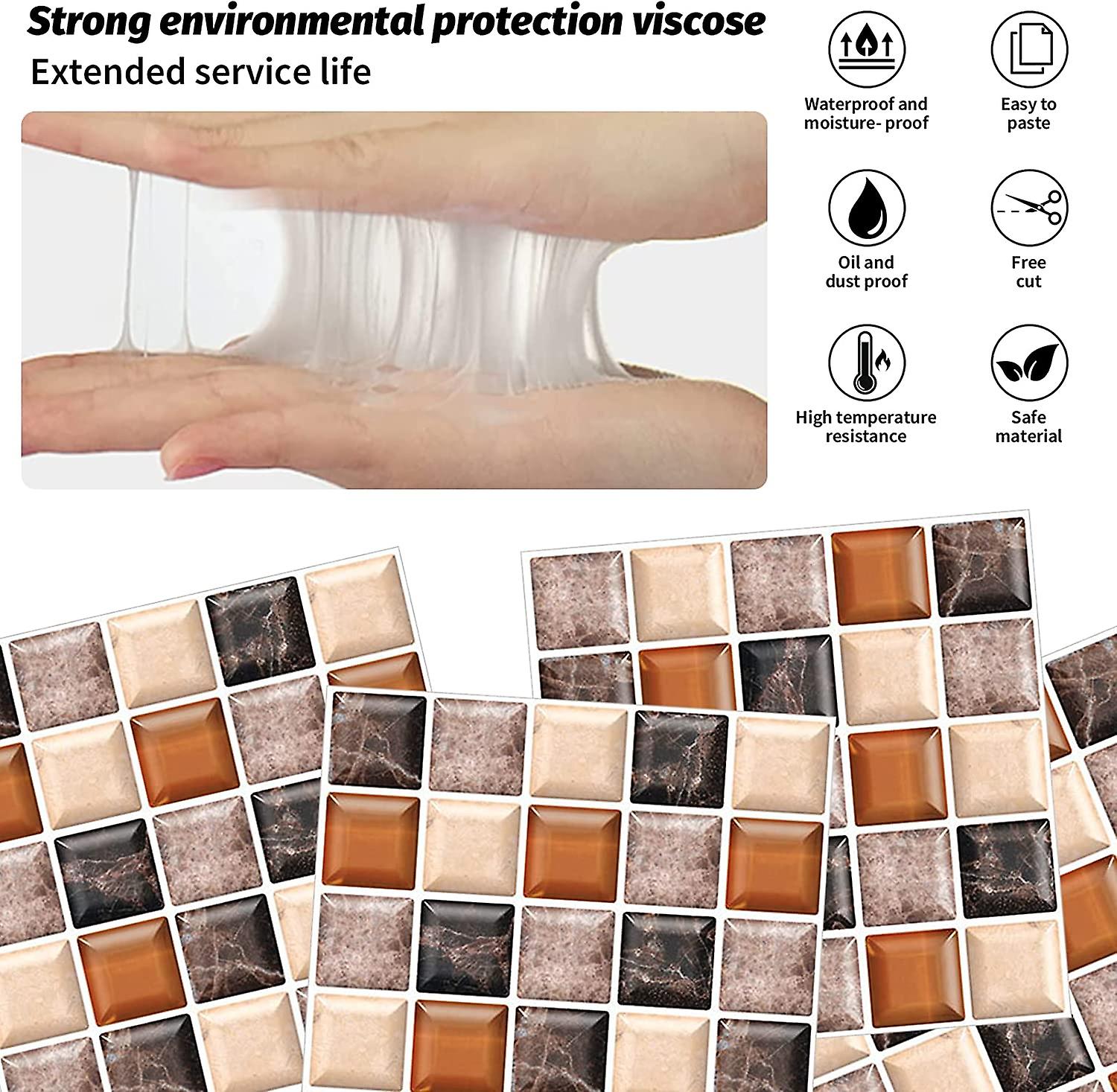 Wall Stickers Tile Stickers, 6 Sheets Waterproof Adhesive Cement Tile ...