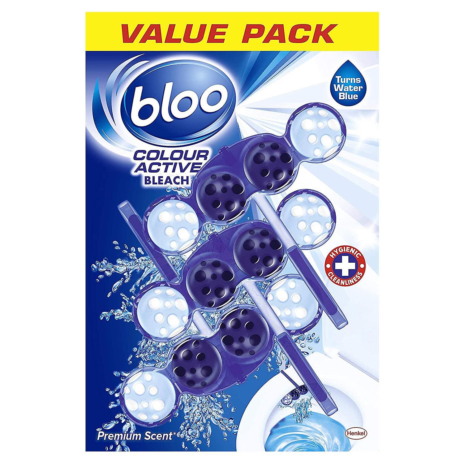 Bloo Colour Active Toilet Rim Block Blue Bleach Anti-Limescale 3 x 50g ...