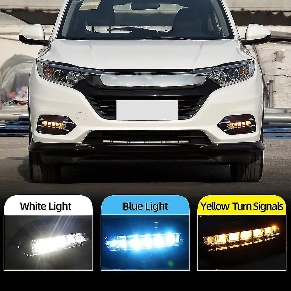 1pair Car Led Daytime Running Lights Drl Fog Lamp Cover With Turn Signal For Honda Hrv Hr-v 2018 ...