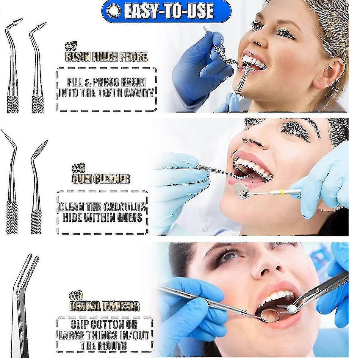 Dental Tools 10 Piece Set - Professional Plaque Remover Teeth Cleaning ...