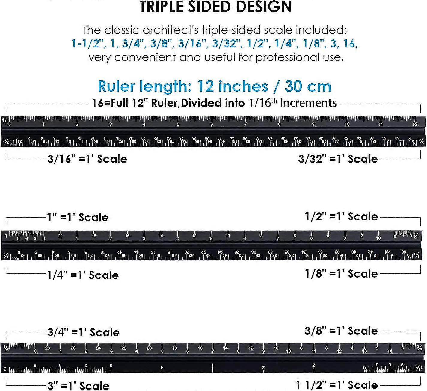 Architectural Scale Ruler, Imperial Measurements 12'', Laser-etched ...