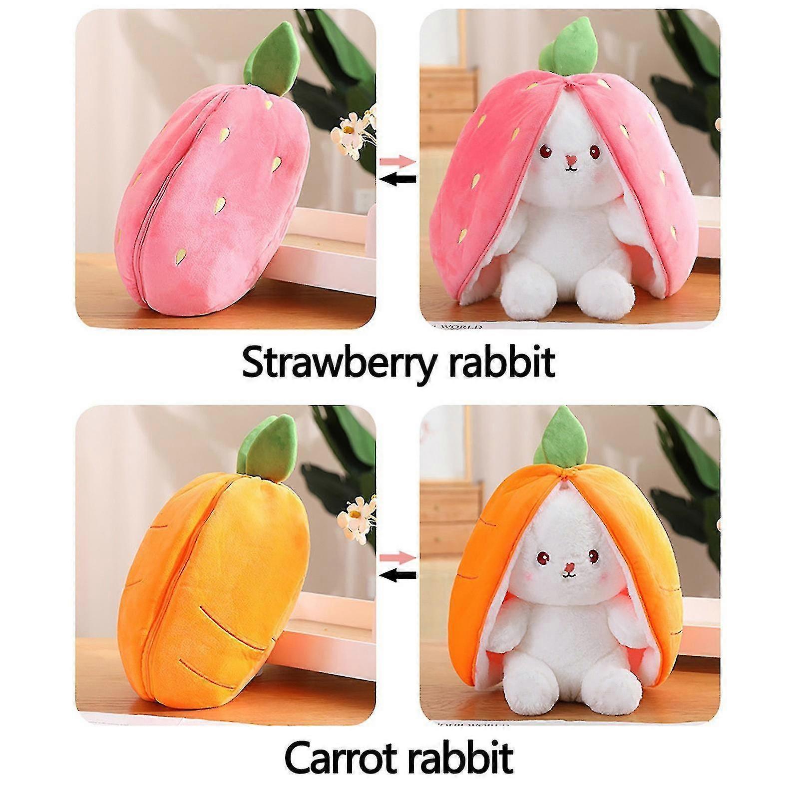 Easter Stuffed Cute Bunny Turn Into Rabbit Fruit Doll Carrot Strawberry ...