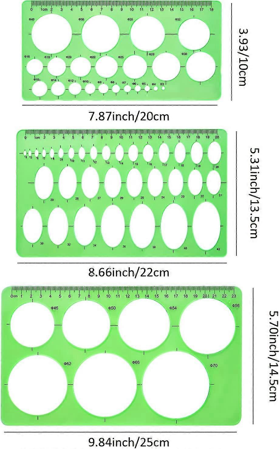 Circle Templates 3pcs Plastic Round and Oval Templates Measurement ...