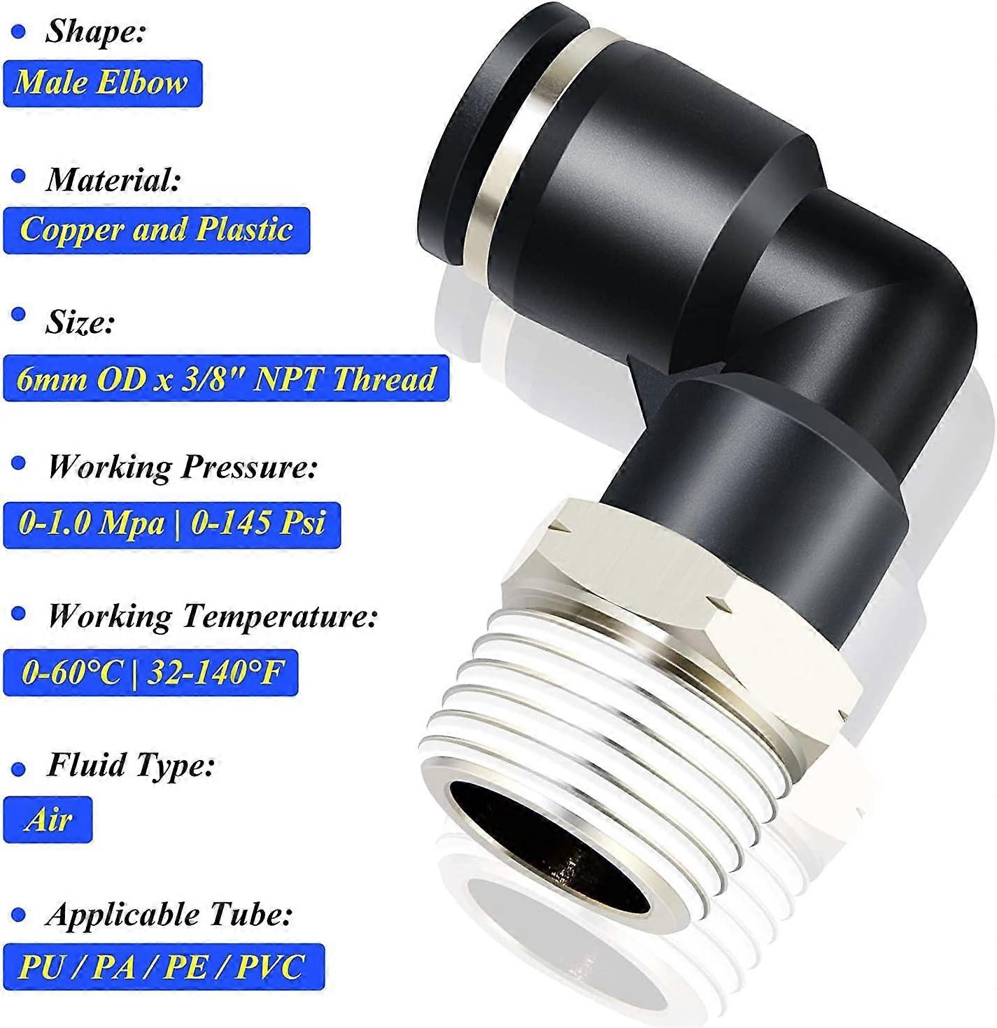 10 Pieces Pneumatic Connectors,Black Pneumatic Elbow Connector, Male ...