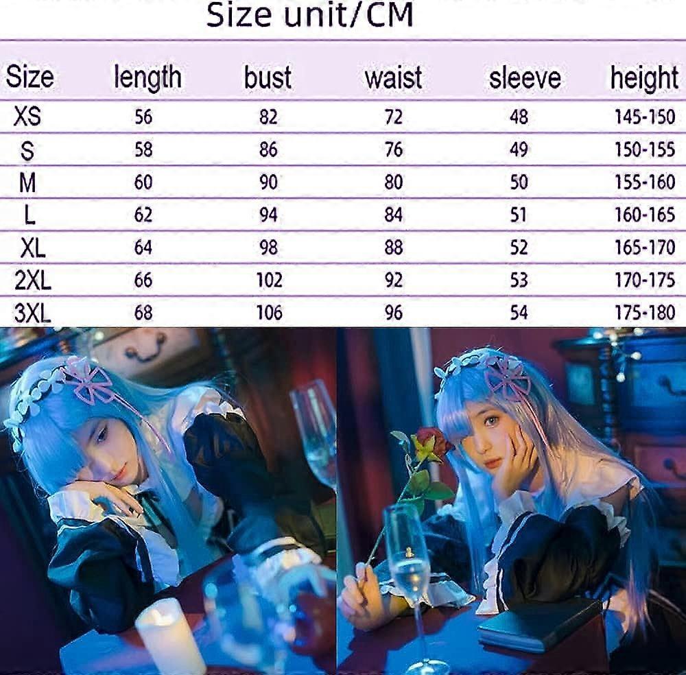 For Anime Rem Ram Cosplay Costume Maid Dress Halloween Costume Full Set ...
