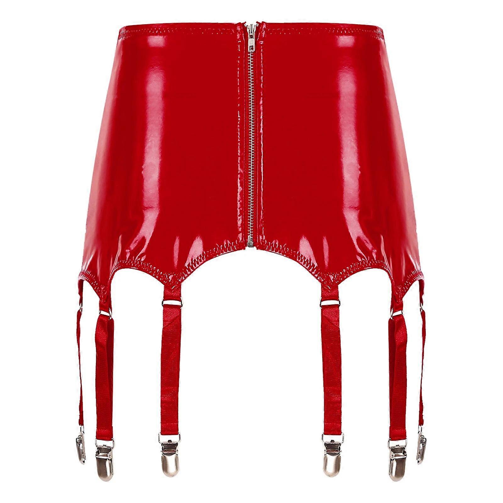 Women Wet Look Patent Leather Garters Clubwear High Waist Suspenders ...