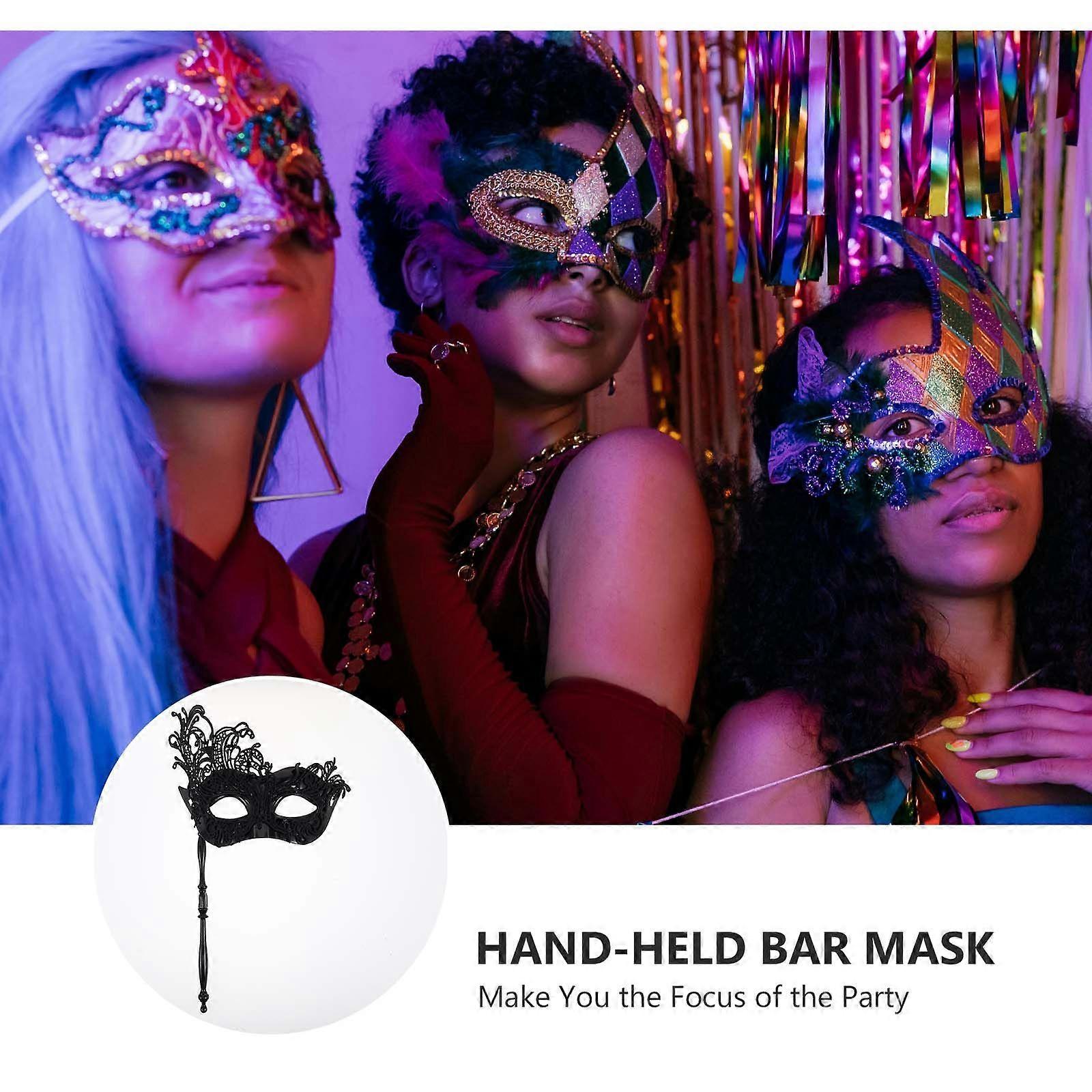 Masquerade Mask With Stick Handheld Lace Masks Mardi Gras Cosplay Shows ...