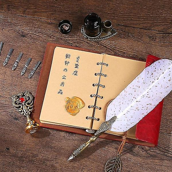 Vintage Retro Feather Pen Set Sprinkle Gold Luxury Quill Dip ...