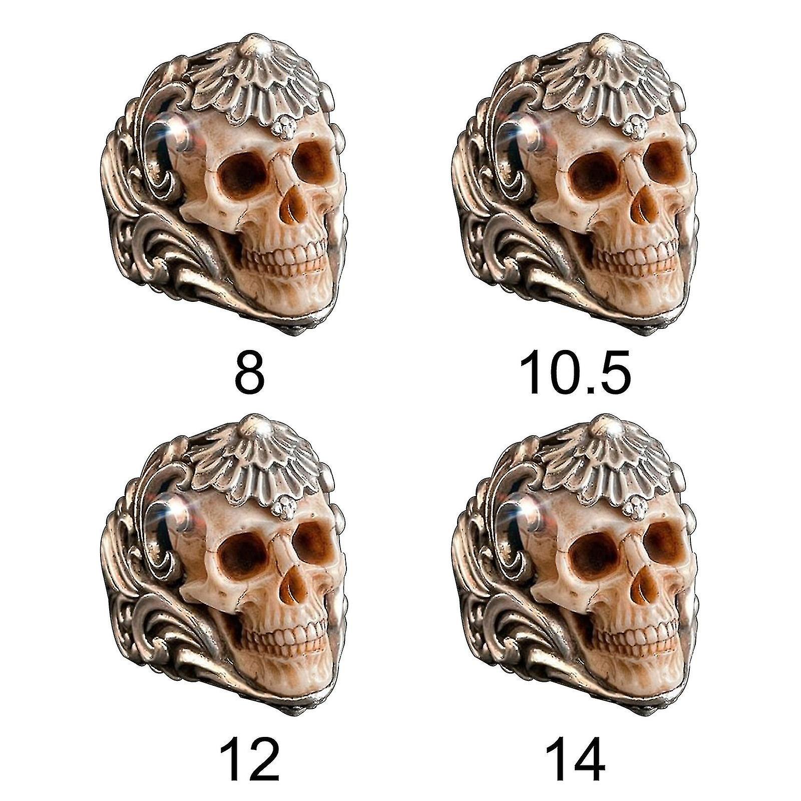 Vintage Polish Floral Armor Antler Skull Ring, Adjustable Open Gothic ...