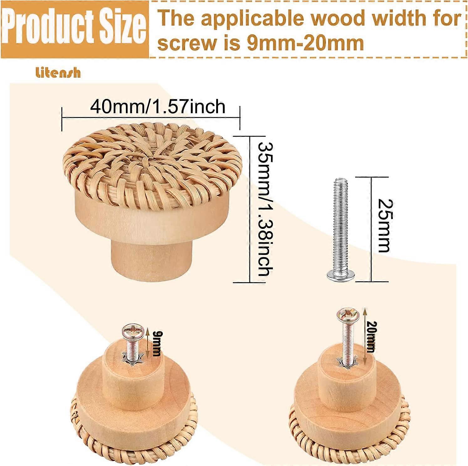 Set of 6 Bohemian Round Rattan Drawer Knobs - Vintage Decorative Drawer ...