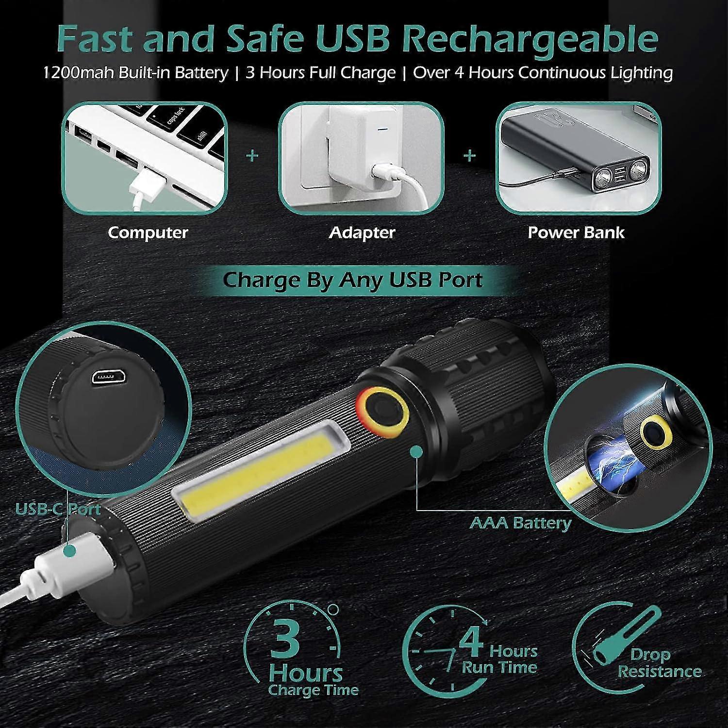 Led Flashlight, 2 Pack Flashlightadjustable And Zoomable Bright ...