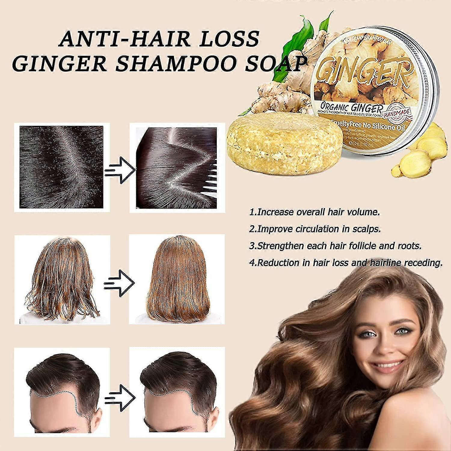 2pcs Ginger Hair Regrowth Shampoo Bar, Natural Organic Ginger Shampoo ...