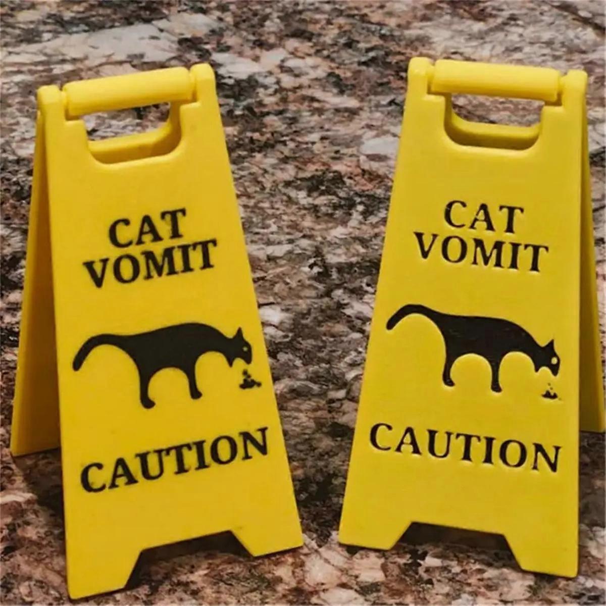 Fashion Funny Cat Vomit Sign Bright Yellow Gift Warning Sign Cat Vomit ...