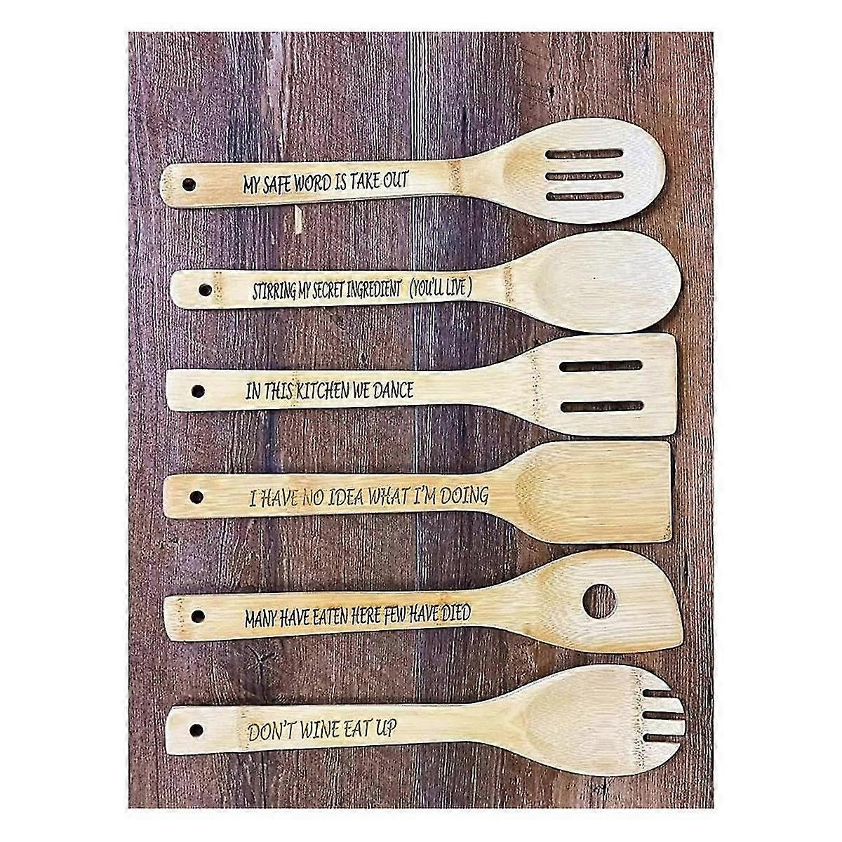 Funny Wooden Spoon Set, 6Pcs Wooden Cooking Spoons, Engraved Wooden ...
