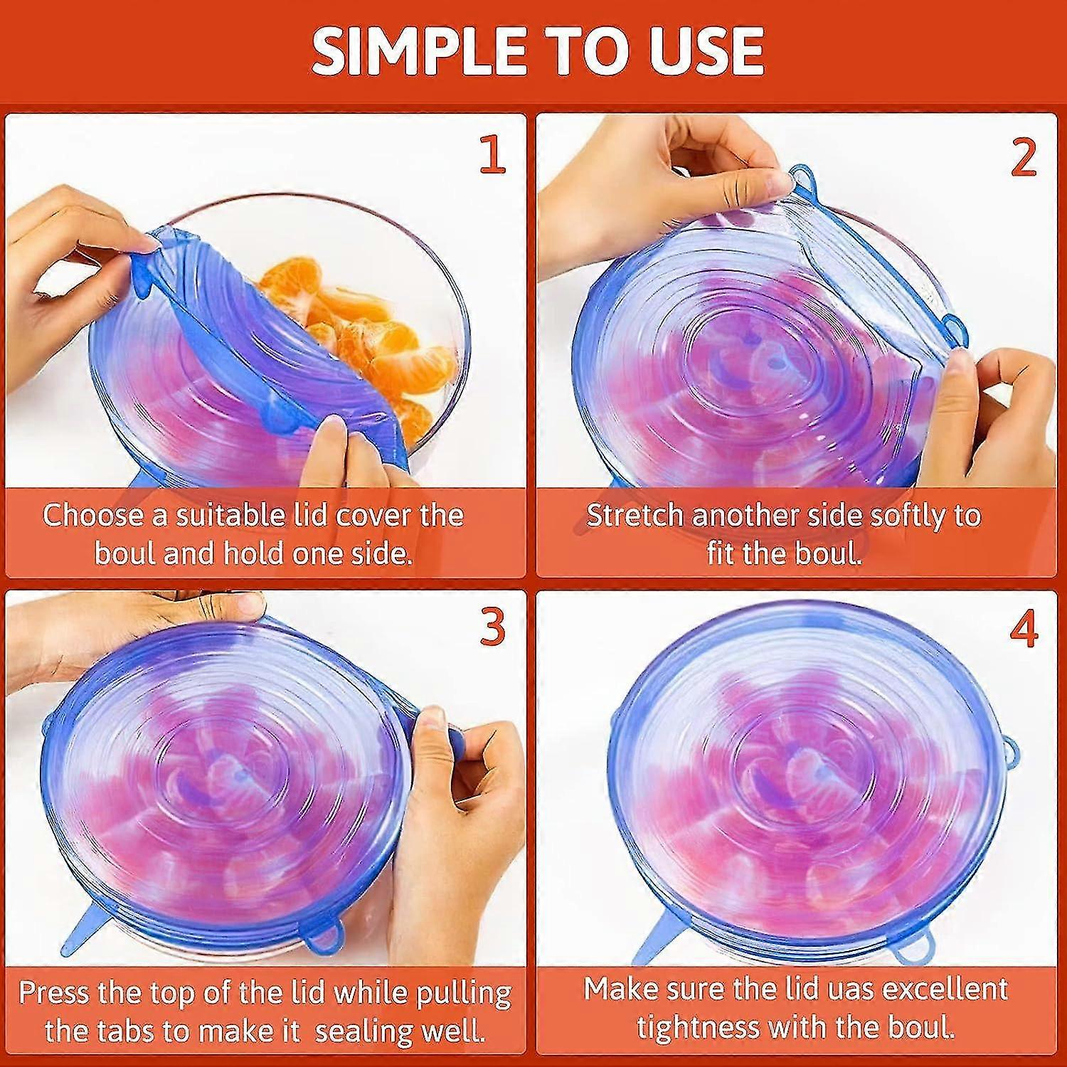 12 PACK Silicone Lids Food Covers, 6 Different Sizes Silicone Stretch ...